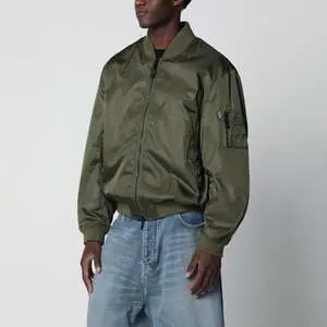 Balenciaga Balenciaga Khaki Nylon Zip-Up Bomber Jacket Green