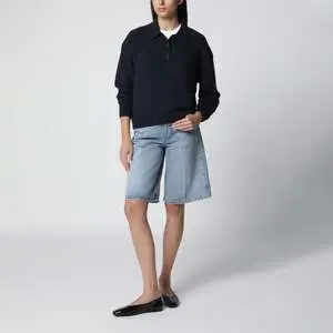 ANINE BING Navy Cashmere Polo Sweater