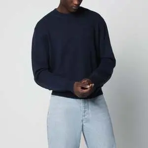 Bottega Veneta Cashmere Crew Neck Sweater With Intrecciato Elbow Patches - Blue