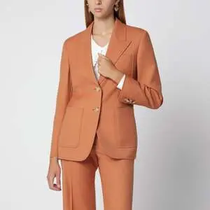 Chloé Single-breasted Jacket In Burnt Orange Wool Gabardine - Yellow