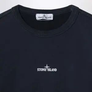 Stone Island Navy Cotton Sweatshirt With Logo Prints - Blue