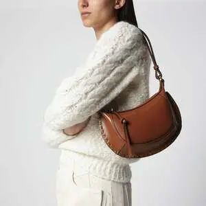 Isabel Marant Étoile Oskan Moon Shoulder Bag In Calfskin Leather - Brown