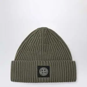 Stone Island Ribbed Wool Beanie With Compass Patch