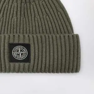 Stone Island Ribbed Wool Beanie With Compass Patch