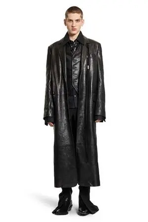 ANN DEMEULEMEESTER Hakan Tailored Coat In Vintage Lux Grained Leather - Black