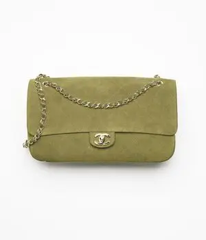 Chanel Maxi Flap Bag In Grained Calfskin - Khaki