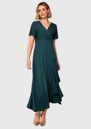 ALIE STREET LONDON Petite Waterfall Ruffle Wrap Midi Dress