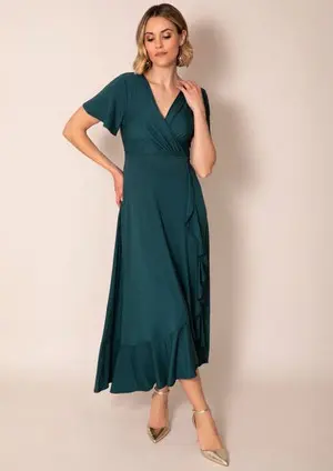 ALIE STREET LONDON Petite Waterfall Ruffle Wrap Midi Dress