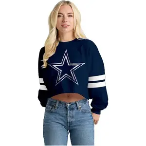SPIRIT JERSEY Dallas Cowboys Oversized Cropped Stripe Long Sleeve T-shirt - Navy