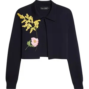 Oscar De La Renta Mixed Botanical Crop Wool Blend Jacket