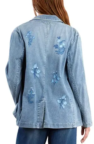 BILLY T Embroidered Floral Blazer - Denim