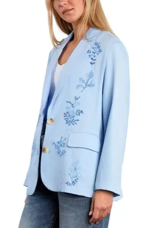 BILLY T Embroidered Floral Denim Blazer