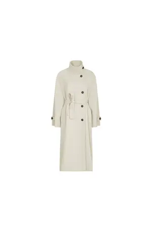 Brunello Cucinelli Hand-crafted Cashmere Beaver Double Cloth Coat With Belt And Monili - Ivory