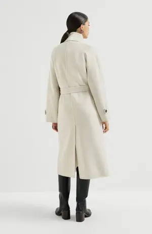 Brunello Cucinelli Hand-crafted Cashmere Beaver Double Cloth Coat With Belt And Monili - Ivory