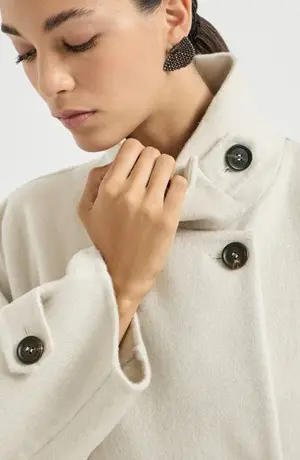 Brunello Cucinelli Hand-crafted Cashmere Beaver Double Cloth Coat With Belt And Monili - Ivory
