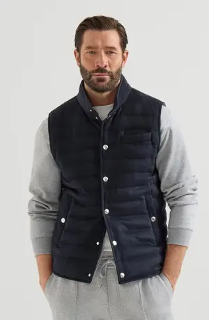 Brunello Cucinelli Lightweight Cashmere Flannel Down Vest - Dark Grey