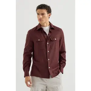 Brunello Cucinelli Virgin Wool Flannel Overshirt With Spread Collar And Chest Pockets - Burned