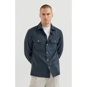 Brunello Cucinelli Virgin Wool Flannel Overshirt With Spread Collar And Chest Pockets - Denim