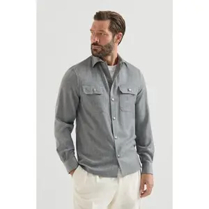 Brunello Cucinelli Virgin Wool Flannel Overshirt With Spread Collar And Chest Pockets - Grey