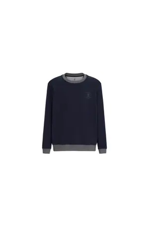 Brunello Cucinelli Cotton French Terry Sweatshirt With Embroidery - Cobalt