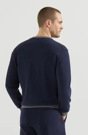 Brunello Cucinelli Cotton French Terry Sweatshirt With Embroidery - Cobalt