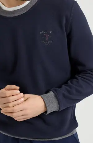 Brunello Cucinelli Cotton French Terry Sweatshirt With Embroidery - Cobalt