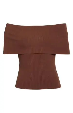 Paige Rosarita Rib Knit Off-the-shoulder Top - Oak