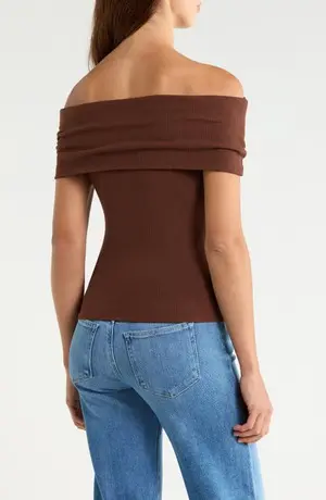 Paige Rosarita Rib Knit Off-the-shoulder Top - Oak