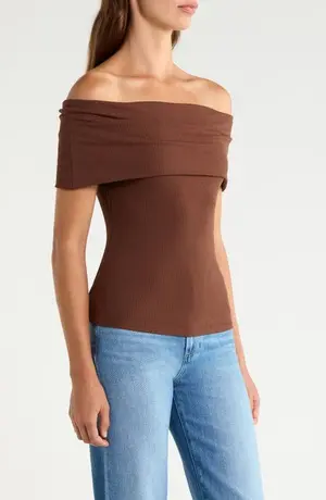 Paige Rosarita Rib Knit Off-the-shoulder Top - Oak