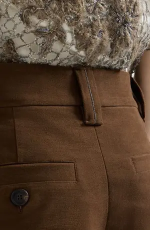 Brunello Cucinelli Stretch Cotton Moleskin Loose Sartorial Trousers With Monili Decoration
