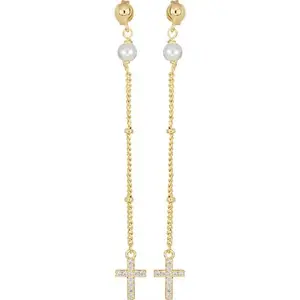 ATHRA LUXE Imitation Pearl & Cross Linear Drop Earrings - Gold