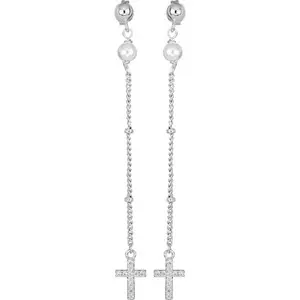 ATHRA LUXE Imitation Pearl & Cross Linear Drop Earrings - Silver