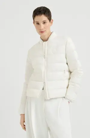 Brunello Cucinelli Water-resistant Matte Nylon Down Jacket With Logo - Milk