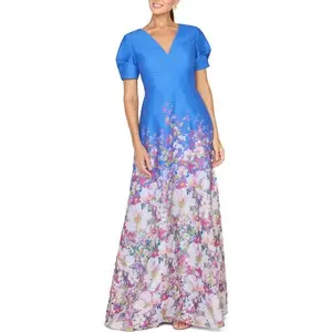 KAY UNGER Carlotta Floral Gown - Azure Multi