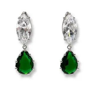 MICHAEL NASH JEWELRY Marquise And Emerald Pear Shape Diamond Cubic Zirconium Clip On Earrings - Green