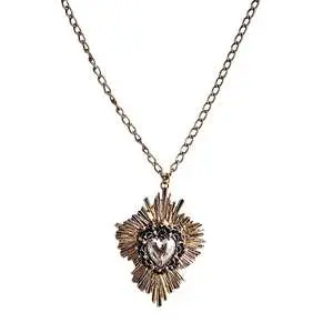 VSTYLE Sacred Heart Statement Necklace – Black Crystal & Silver Heart - Gold