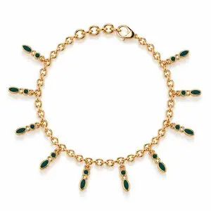 LINDA FIORE Amalei 18k Gold Vermeil Bracelet With Dark Enamel Dangles - Green