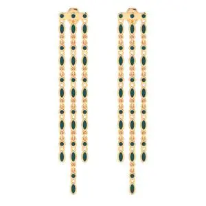 LINDA FIORE 18k Gold Vermeil Enamel Dangle Earrings - Green