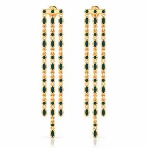 LINDA FIORE 18k Gold Vermeil Enamel Dangle Earrings - Green