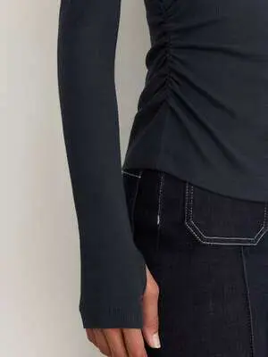 REISS V-neck Long Sleeve Ruched Top - Navy