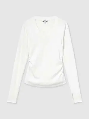 REISS V-neck Long Sleeve Ruched Top