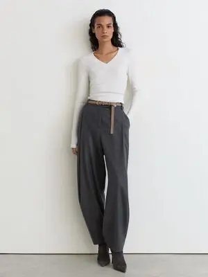 REISS V-neck Long Sleeve Ruched Top