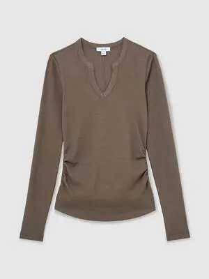 REISS Athena Stretch-cotton Notch-neck Top