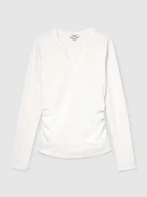 REISS Athena Stretch-cotton Notch-neck Top - White