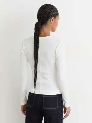 REISS Athena Stretch-cotton Notch-neck Top - White