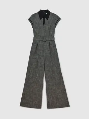REISS Bella Collared Wide-leg Belted Jumpsuit