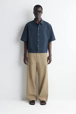 Cos Boxy Cotton-poplin Utility Shirt - Dark Blue