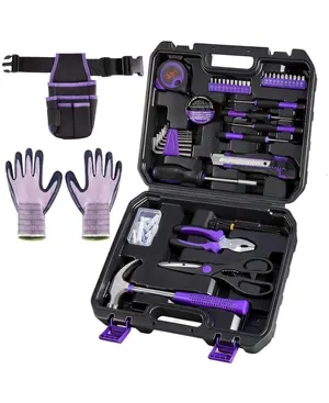 XDOVET Household Tool Set With Waist Pouch And Gloves - Purple