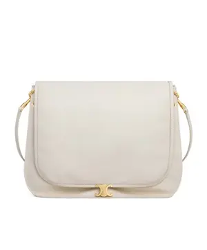 Celine Soft Triomphe Besace In Supple Shiny Lambskin - White