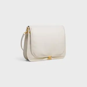 Celine Soft Triomphe Besace In Supple Shiny Lambskin - White